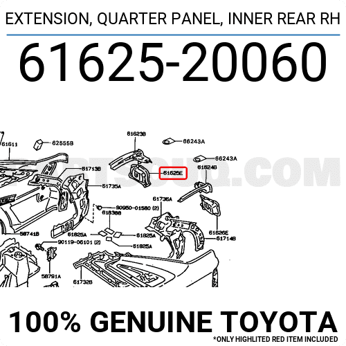EXTENSION, QUARTER PANEL, INNER REAR RH 6162520060 | Toyota Parts ...