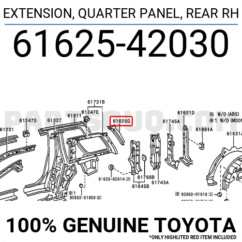 EXTENSION, QUARTER PANEL, REAR RH 6162542030 | Toyota Parts | PartSouq