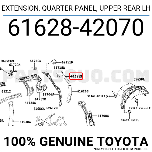 EXTENSION, QUARTER PANEL, UPPER REAR LH 6162842070 | Toyota Parts ...