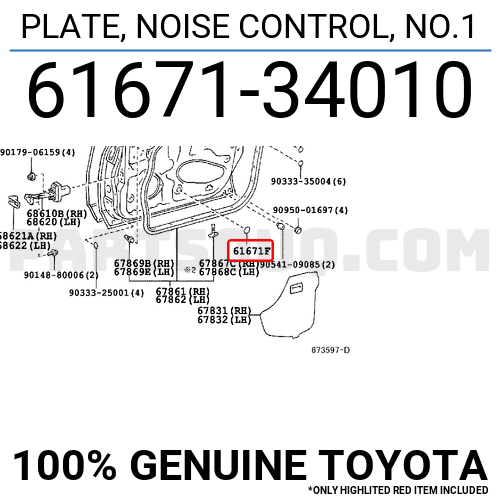 PLATE, NOISE CONTROL, NO.1 6167134010 | Toyota Parts | PartSouq