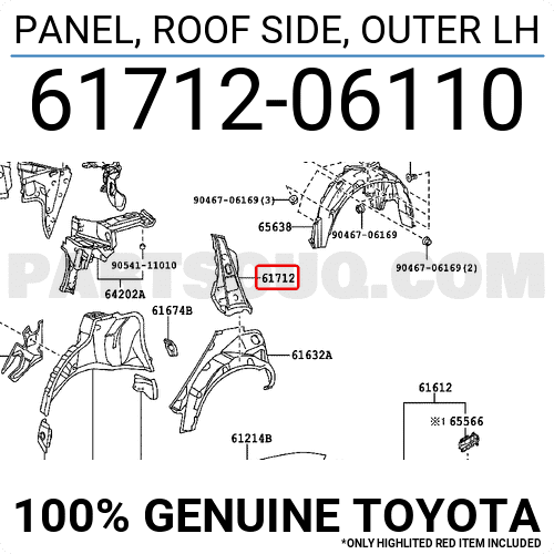 PANEL, ROOF SIDE, OUTER LH 6171206110 | Toyota Parts | PartSouq