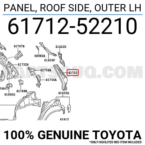 PANEL, ROOF SIDE, OUTER LH 6171252210 | Toyota Parts | PartSouq