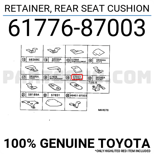 RETAINER, REAR SEAT CUSHION 6177687003 | Toyota Parts | PartSouq