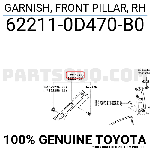 GARNISH, FRONT PILLAR, RH 622110D470B0 | Toyota Parts | PartSouq