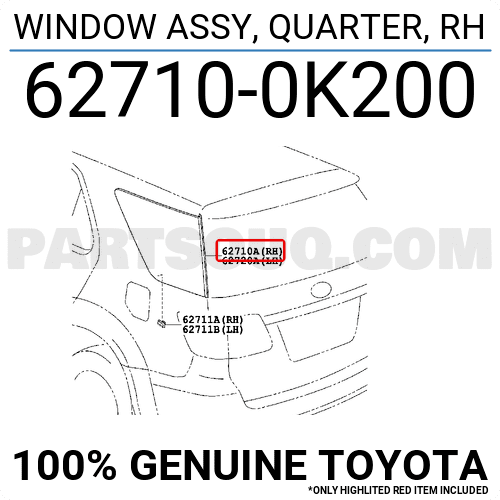 WINDOW ASSY, QUARTER, RH 627100K200 | Toyota Parts | PartSouq