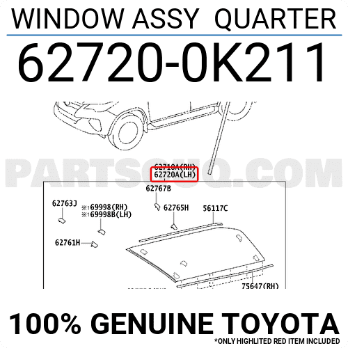 WINDOW ASSY QUARTER 627200K211 | Toyota Parts | PartSouq
