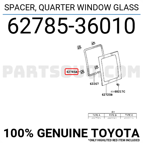 SPACER, QUARTER WINDOW GLASS 6278536010 | Toyota Parts | PartSouq
