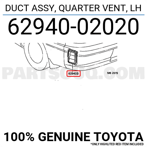 DUCT ASSY, QUARTER VENT, LH 6294002020 | Toyota Parts | PartSouq
