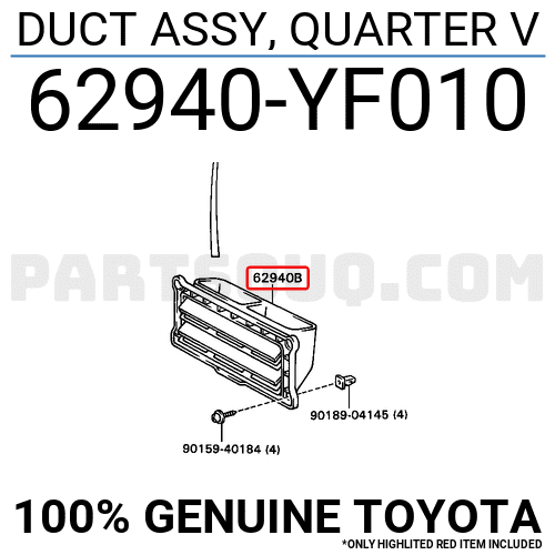 DUCT ASSY, QUARTER V 62940YF010 | Toyota Parts | PartSouq