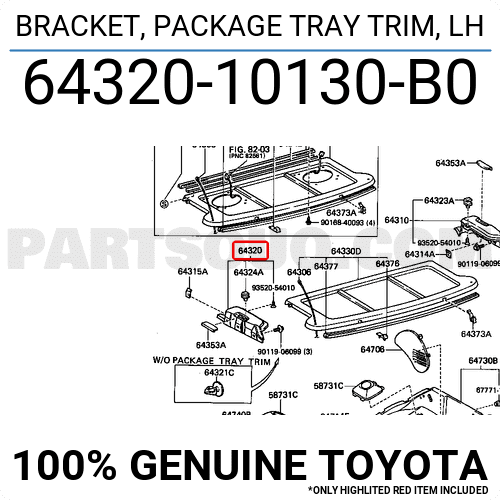 BRACKET, PACKAGE TRAY TRIM, LH 6432010130B0 | Toyota Parts | PartSouq