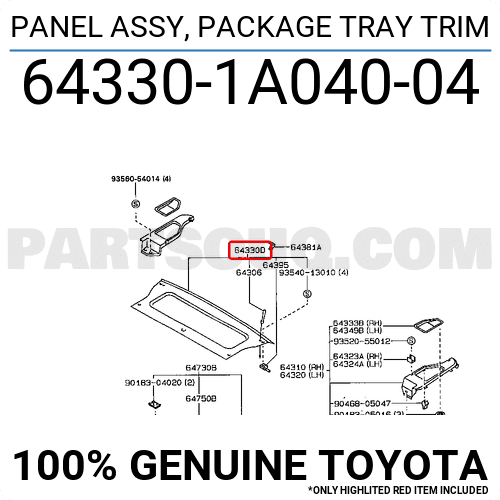 PANEL ASSY, PACKAGE TRAY TRIM 643301A04004 | Toyota Parts | PartSouq
