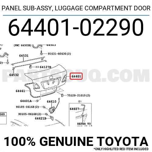 PANEL SUB-ASSY, LUGGAGE COMPARTMENT DOOR 6440102290 | Toyota Parts ...