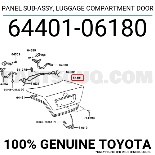 PANEL SUB-ASSY, LUGGAGE COMPARTMENT DOOR 6440106180 | Toyota Parts ...