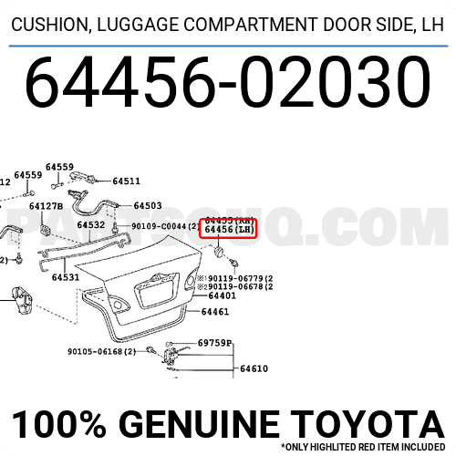 CUSHION, LUGGAGE COMPARTMENT DOOR SIDE, LH 6445602030 | Toyota Parts ...