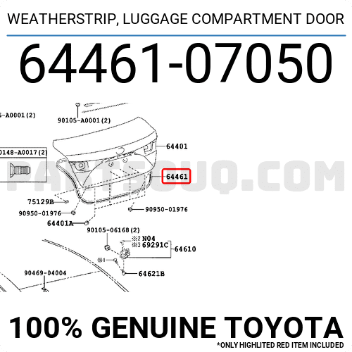 WEATHERSTRIP, LUGGAGE COMPARTMENT DOOR 6446107050 | Toyota Parts | PartSouq