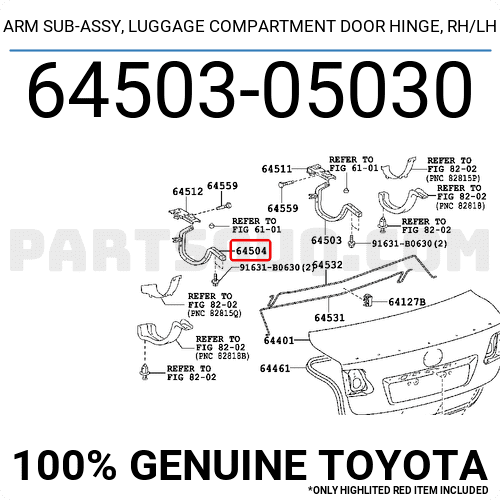 ARM SUB-ASSY, LUGGAGE COMPARTMENT DOOR HINGE, RH/LH 6450305030 | Toyota ...