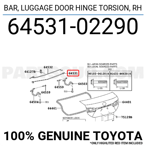 BAR, LUGGAGE DOOR HINGE TORSION, RH 6453102290 | Toyota Parts | PartSouq