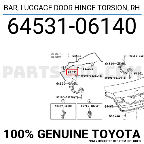 BAR, LUGGAGE DOOR HINGE TORSION, RH 6453106140 | Toyota Parts | PartSouq