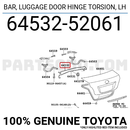 BAR, LUGGAGE DOOR HINGE TORSION, LH 6453252061 | Toyota Parts | PartSouq