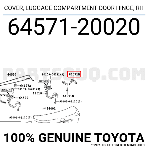 COVER, LUGGAGE COMPARTMENT DOOR HINGE, RH 6457120020 | Toyota Parts ...