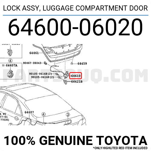 LOCK ASSY, LUGGAGE COMPARTMENT DOOR 6460006020 | Toyota Parts | PartSouq