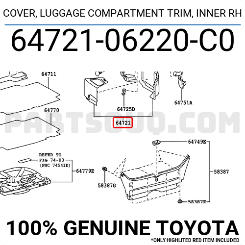 COVER, LUGGAGE COMPARTMENT TRIM, INNER RH 6472106220C0 | Toyota Parts ...