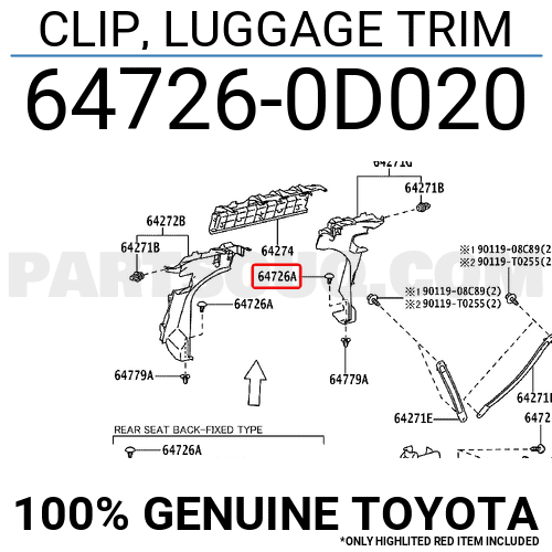 CLIP, LUGGAGE TRIM 647260D020 | Toyota Parts | PartSouq