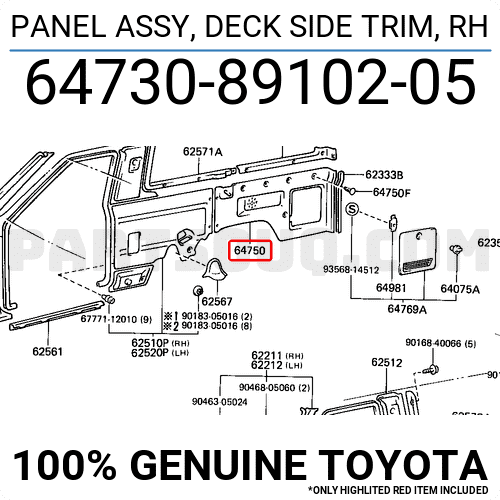 PANEL ASSY, DECK SIDE TRIM, RH 647308910205 | Toyota Parts | PartSouq