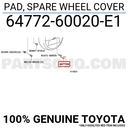 PAD, SPARE WHEEL COVER 6477260020E1 | Toyota Parts | PartSouq