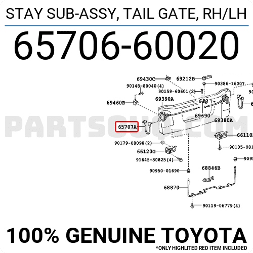 STAY SUB-ASSY, TAIL GATE, RH/LH 6570660020 | Toyota Parts | PartSouq