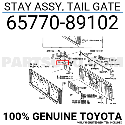 STAY ASSY, TAIL GATE 6577089102 | Toyota Parts | PartSouq
