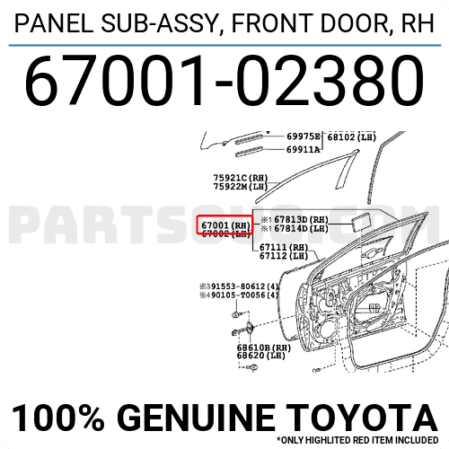 PANEL SUB-ASSY, FRONT DOOR, RH 6700102380 | Toyota Parts | PartSouq