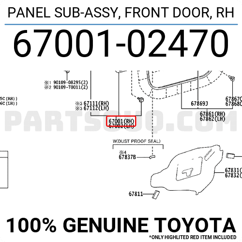 PANEL SUB-ASSY, FRONT DOOR, RH 6700102470 | Toyota Parts | PartSouq