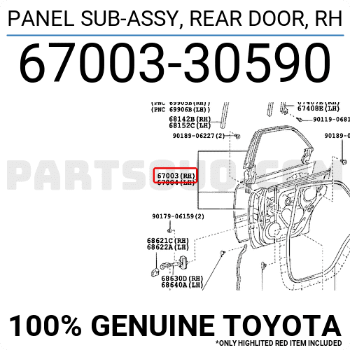 PANEL SUB-ASSY, REAR DOOR, RH 6700330590 | Toyota Parts | PartSouq