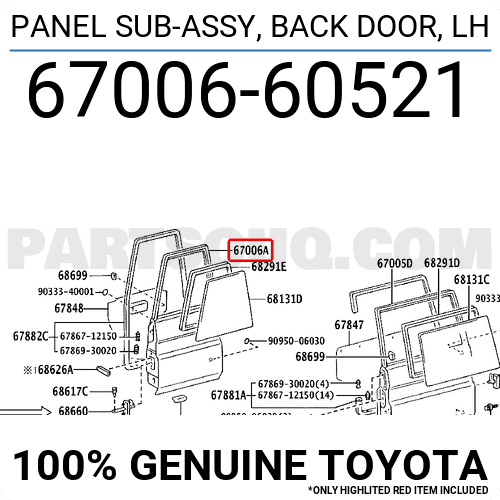 PANEL SUB-ASSY, BACK DOOR, LH 6700660521 | Toyota Parts | PartSouq