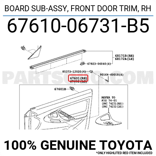 BOARD SUB-ASSY, FRONT DOOR TRIM, RH 6761006731B5 | Toyota Parts | PartSouq