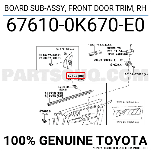 BOARD SUB-ASSY, FRONT DOOR TRIM, RH 676100K670E0 | Toyota Parts | PartSouq