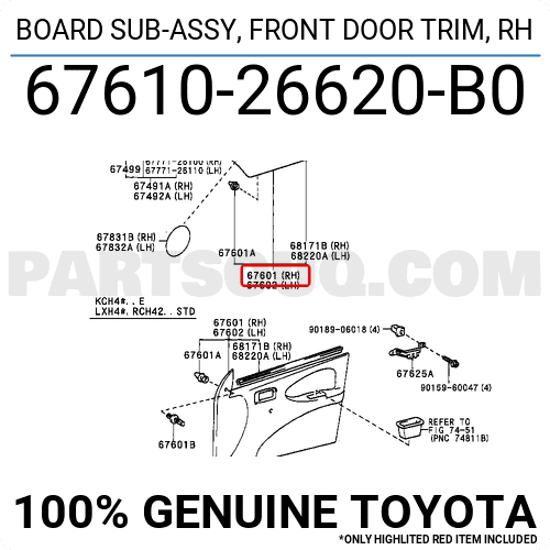 BOARD SUB-ASSY, FRONT DOOR TRIM, RH 6761026620B0 | Toyota Parts | PartSouq