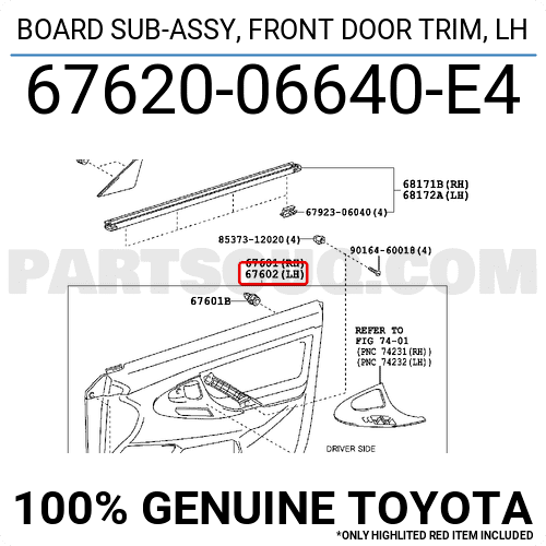 BOARD SUB-ASSY, FRONT DOOR TRIM, LH 6762006640E4 | Toyota Parts | PartSouq