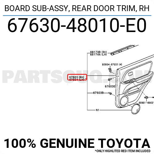 BOARD SUB-ASSY, REAR DOOR TRIM, RH 6763048010E0 | Toyota Parts | PartSouq