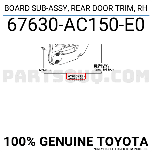 BOARD SUB-ASSY, REAR DOOR TRIM, RH 67630AC150E0 | Toyota Parts | PartSouq