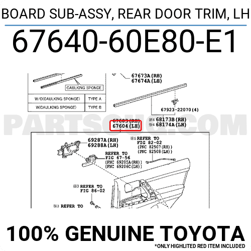 BOARD SUB-ASSY, REAR DOOR TRIM, LH 6764060E80E1 | Toyota Parts | PartSouq