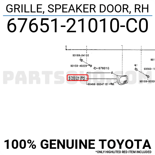 GRILLE, SPEAKER DOOR, RH 6765121010C0 | Toyota Parts | PartSouq