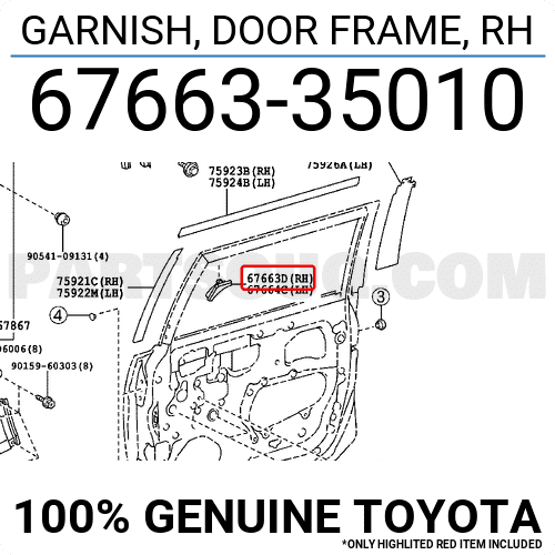 GARNISH, DOOR FRAME, RH 6766335010 | Toyota Parts | PartSouq
