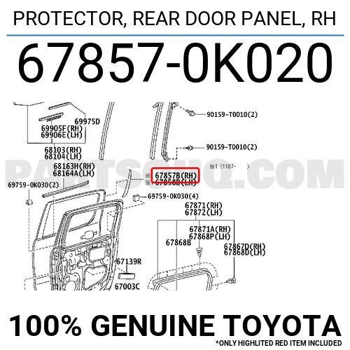 PROTECTOR, REAR DOOR PANEL, RH 678570K020 | Toyota Parts | PartSouq