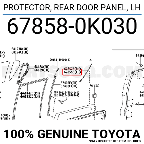 PROTECTOR, REAR DOOR PANEL, LH 678580K030 | Toyota Parts | PartSouq