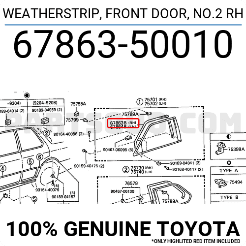 WEATHERSTRIP, FRONT DOOR, NO.2 RH 6786350010 | Toyota Parts | PartSouq