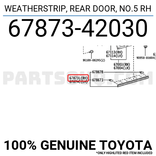 WEATHERSTRIP, REAR DOOR, NO.5 RH 6787342030 | Toyota Parts | PartSouq