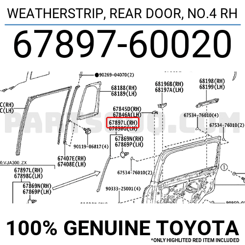 WEATHERSTRIP, REAR DOOR, NO.4 RH 6789760020 | Toyota Parts | PartSouq