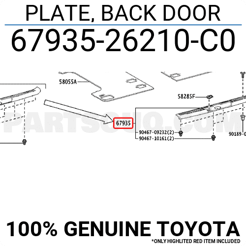 PLATE, BACK DOOR 6793526210C0 | Toyota Parts | PartSouq